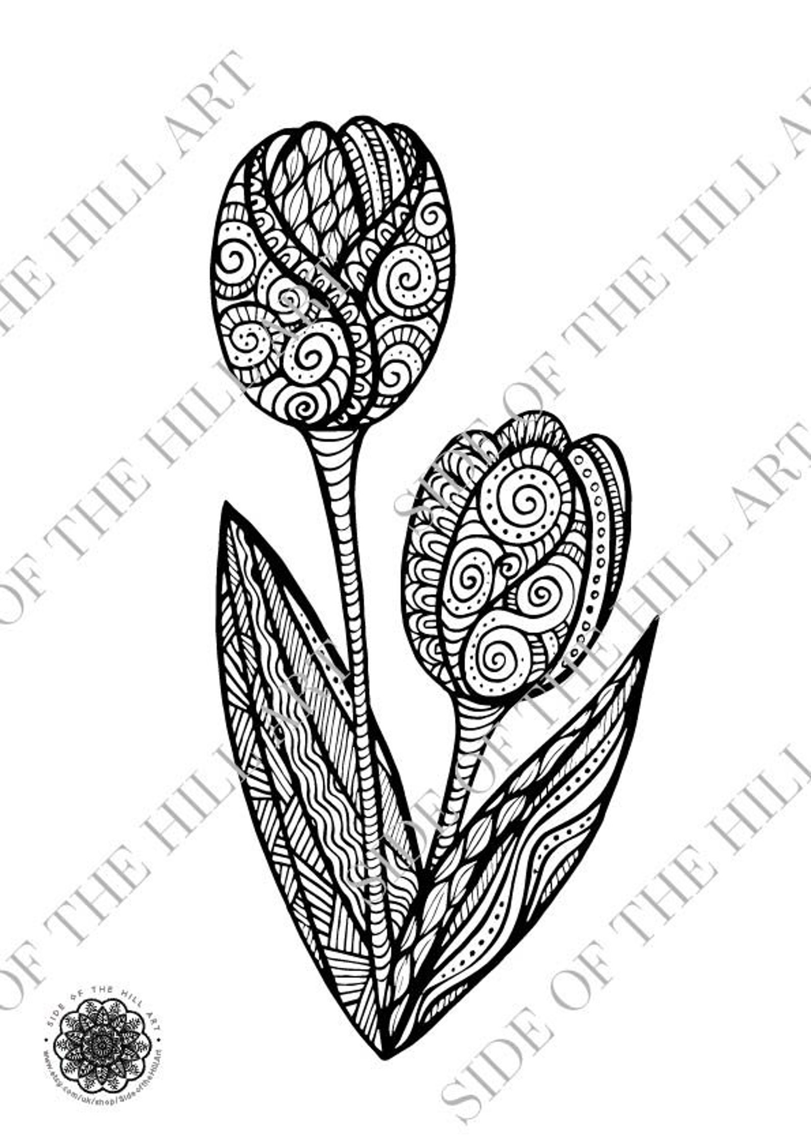 Mindful Colouring Pages Flowers and Leaves, Botanical Colouring - Etsy