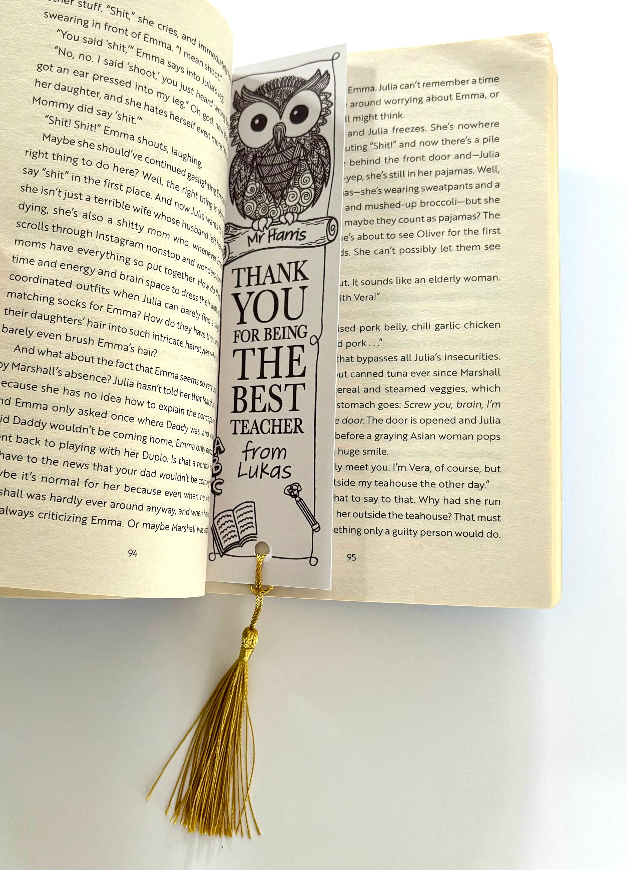 Best Teacher Owl Gift Set Card, Bookmark and Keepsake Personalised ...