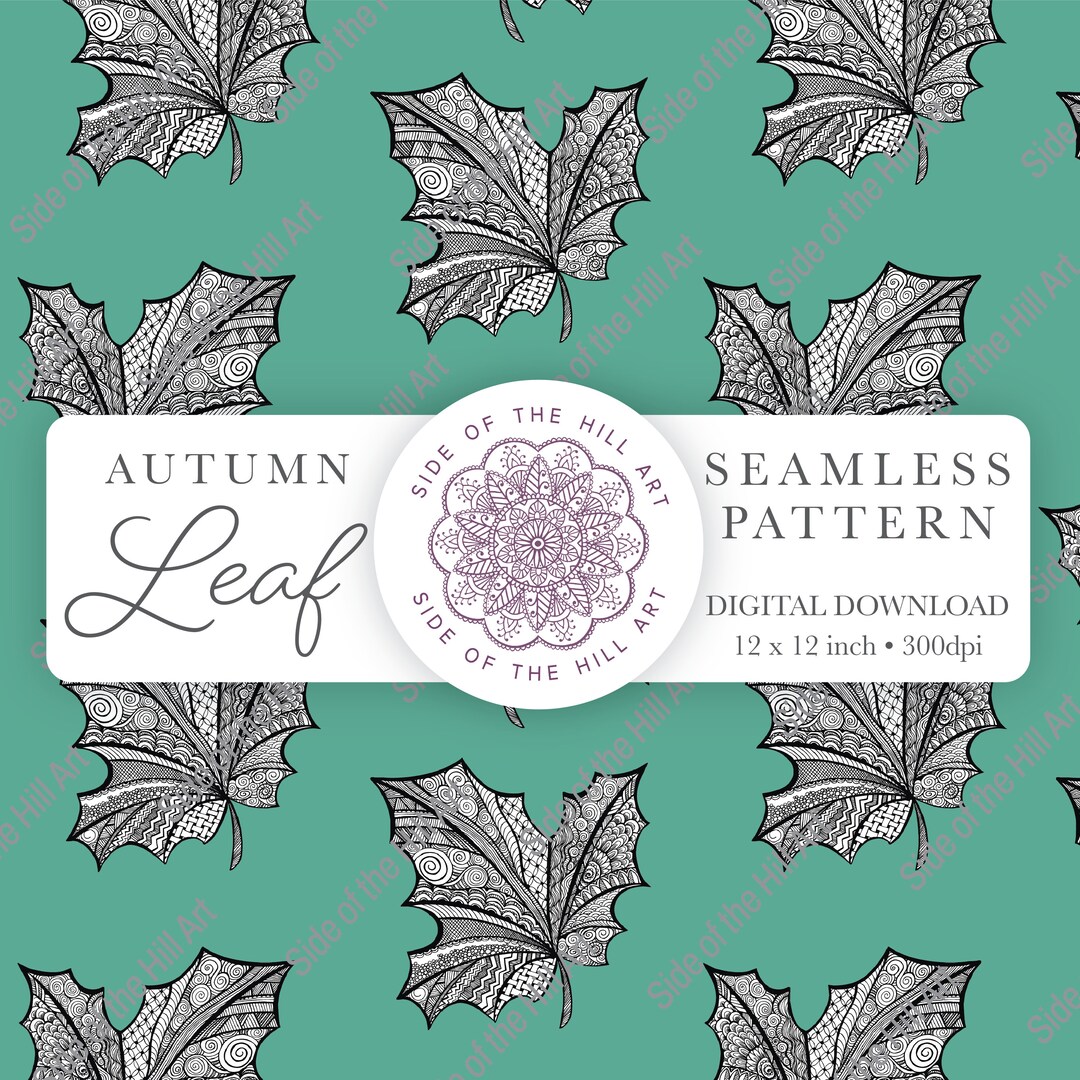 Autumn Leaf Zentangle Drawing Seamless Floral Pattern Downloadable ...