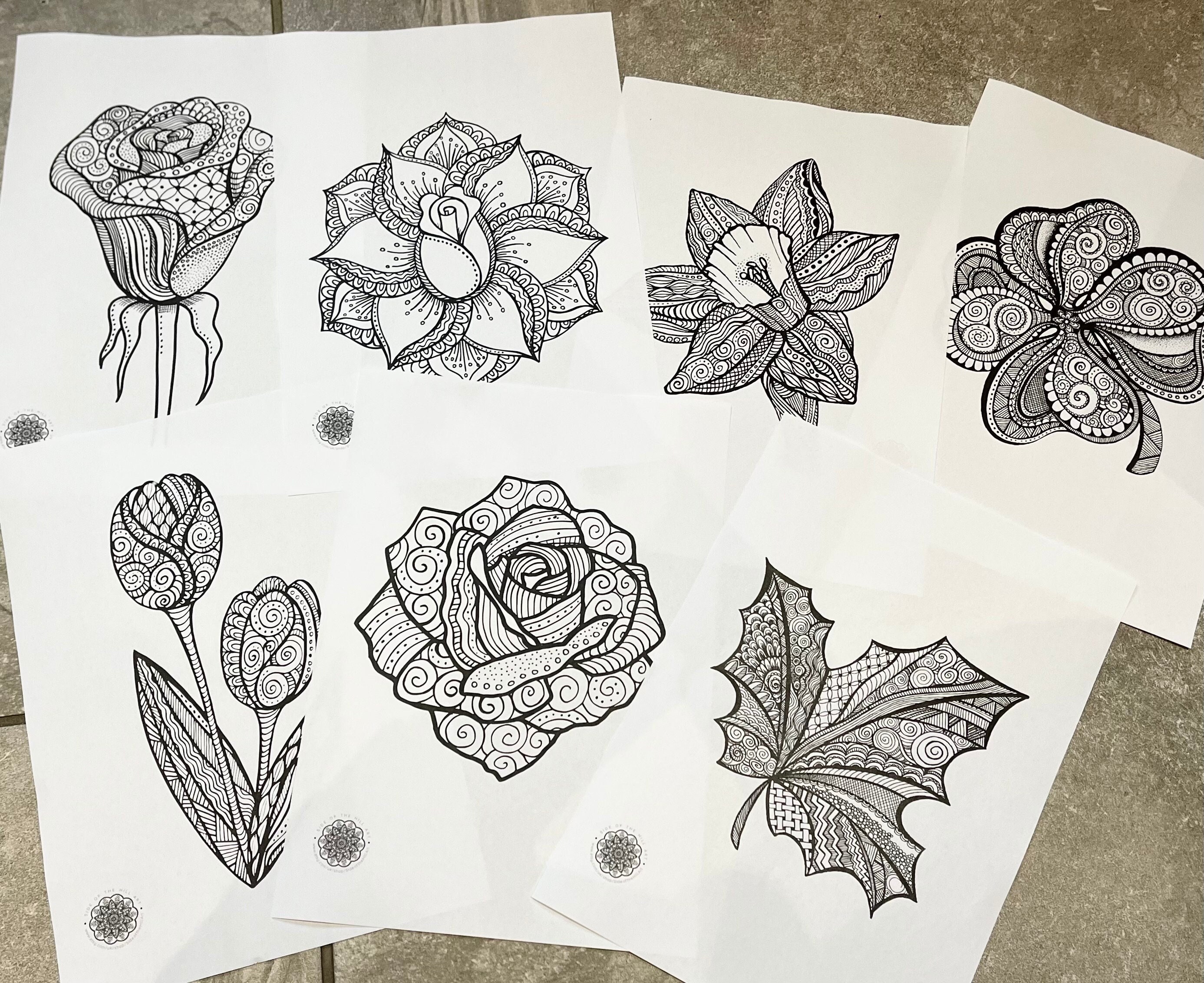 Mindful Colouring Pages Flowers and Leaves, Botanical Colouring - Etsy UK