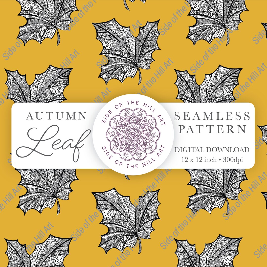 Autumn Leaf Zentangle Drawing Seamless Floral Pattern Downloadable ...