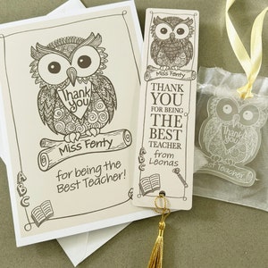 Best Teacher Owl Gift Set Card, Bookmark and Keepsake Personalised ...