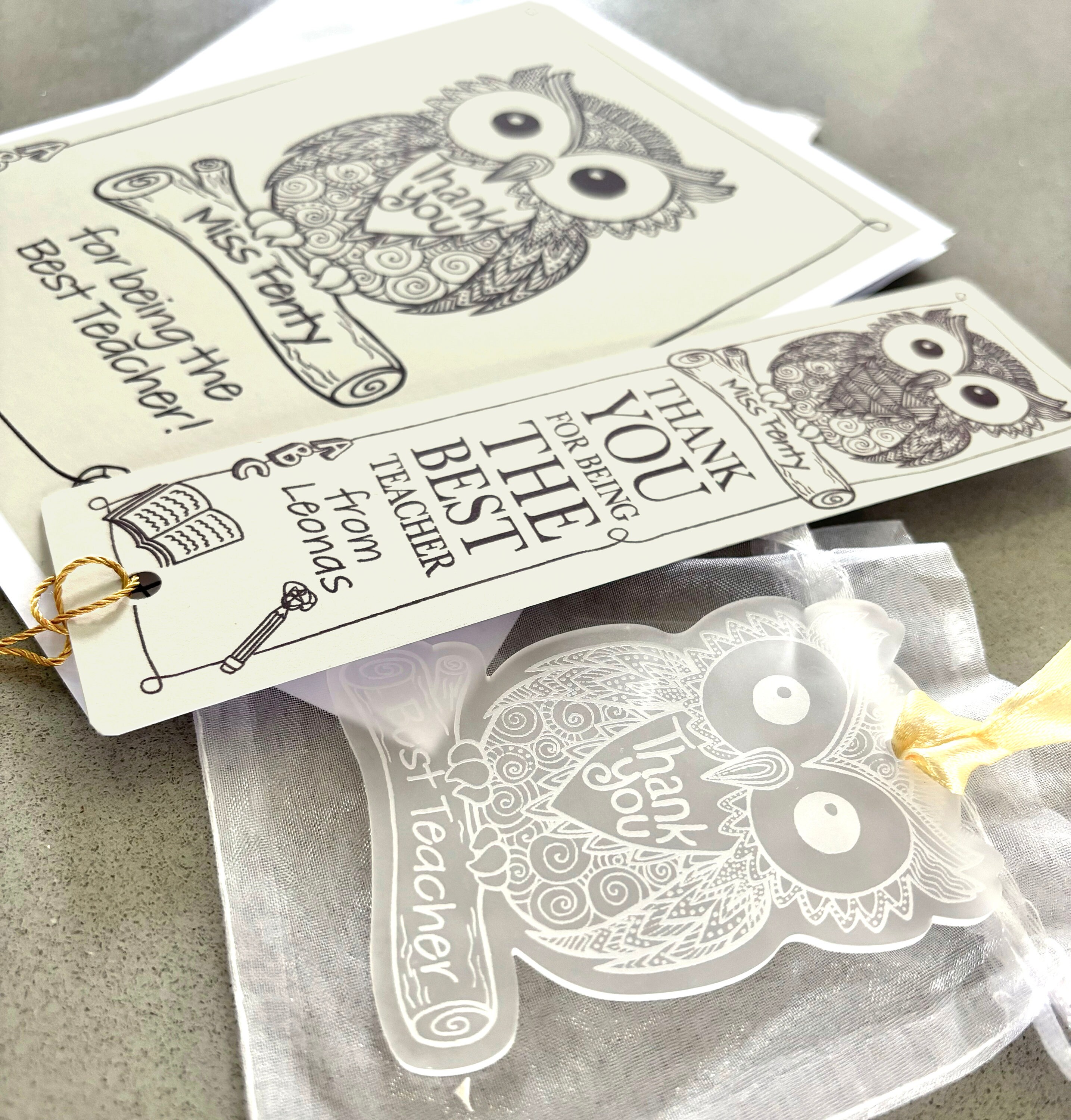 Best Teacher Owl Gift Set Card, Bookmark and Keepsake Personalised ...