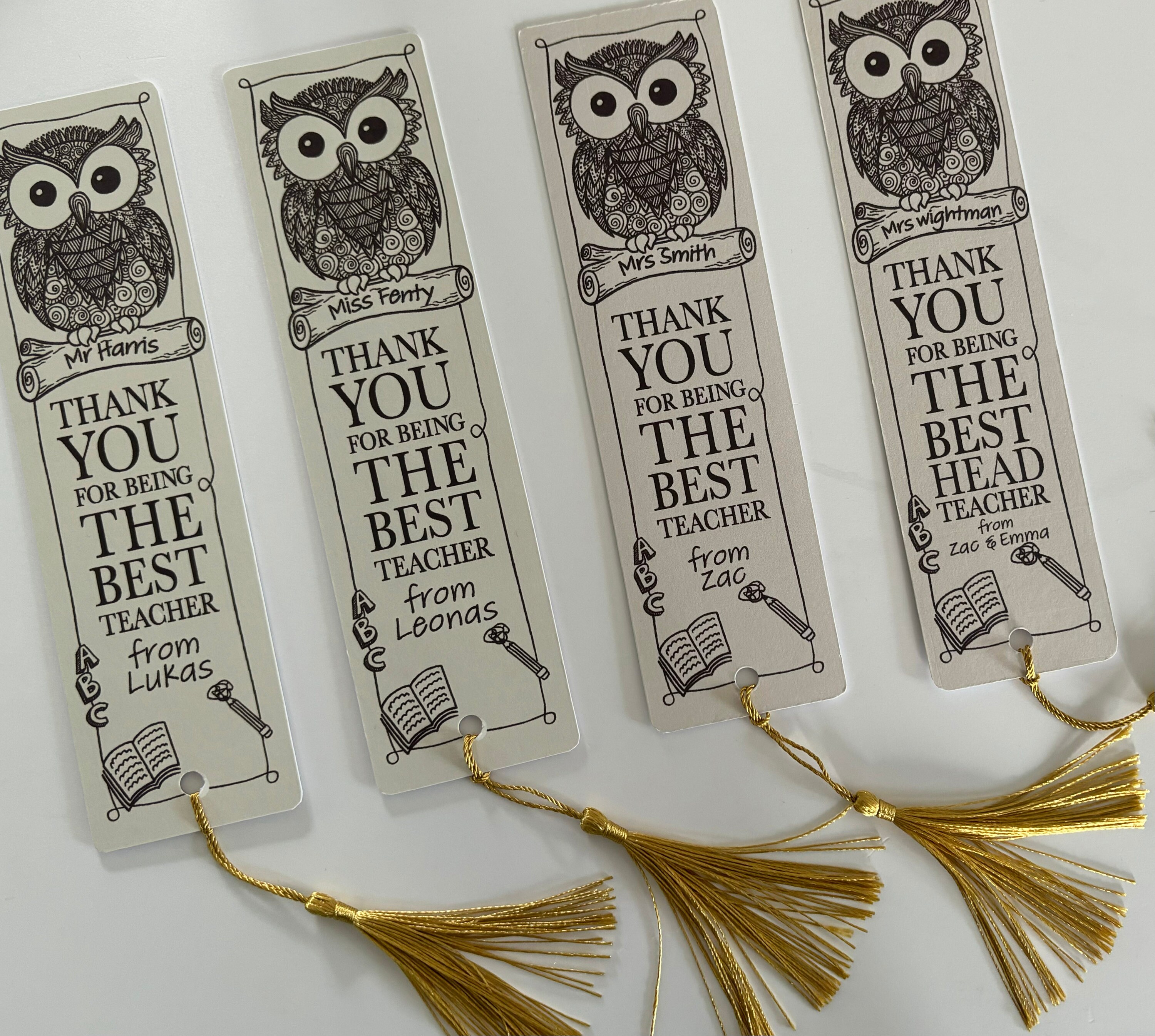 Best Teacher Owl Gift Set Card, Bookmark and Keepsake Personalised ...