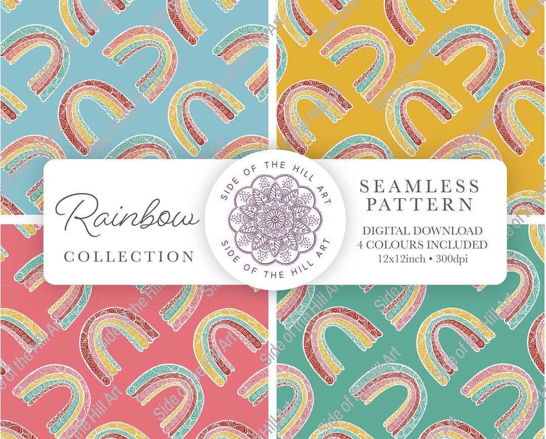 Rainbow Zentangle Drawing Seamless Pattern Downloadable - Etsy