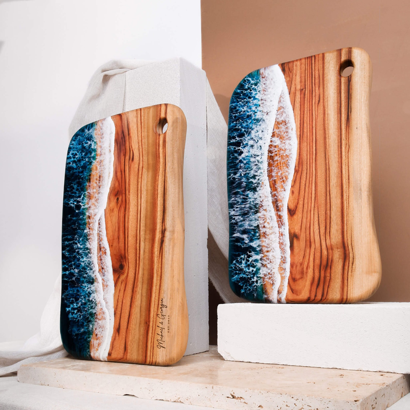 Ocean Resin Art Board, Large Resin Serving Platter, Engraved Chopping ...