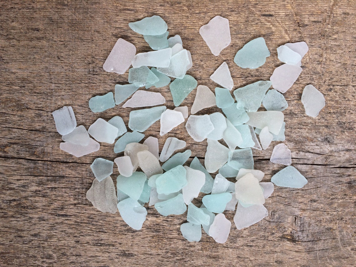 80 White and Very Light Blue Sea Glass for Jewelry, Beach Glass Bulk ...