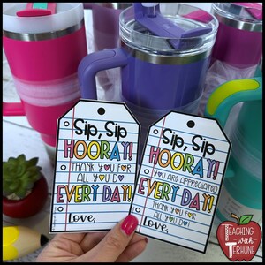 Sip, Sip Hooray! Tumbler Tag for Teacher Appreciation Gift - Etsy