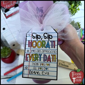 Sip, Sip Hooray! Tumbler Tag for Teacher Appreciation Gift - Etsy