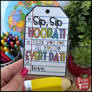 Sip, Sip Hooray! Tumbler Tag for Teacher Appreciation Gift - Etsy