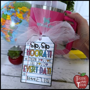 Sip, Sip Hooray! Tumbler Tag for Teacher Appreciation Gift - Etsy