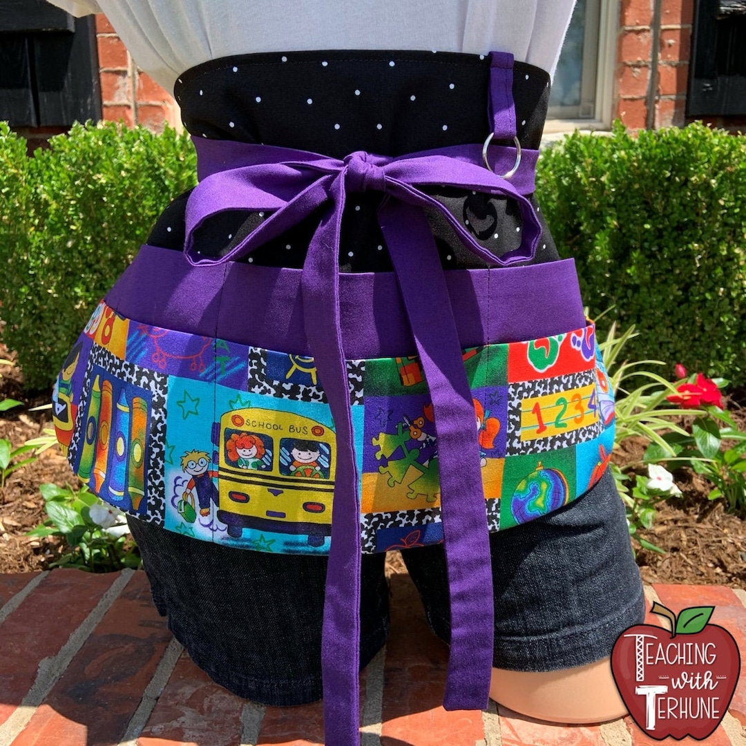 Pocket Teacher Apron: Half Waist Utility Apron With Pen Holders - Etsy