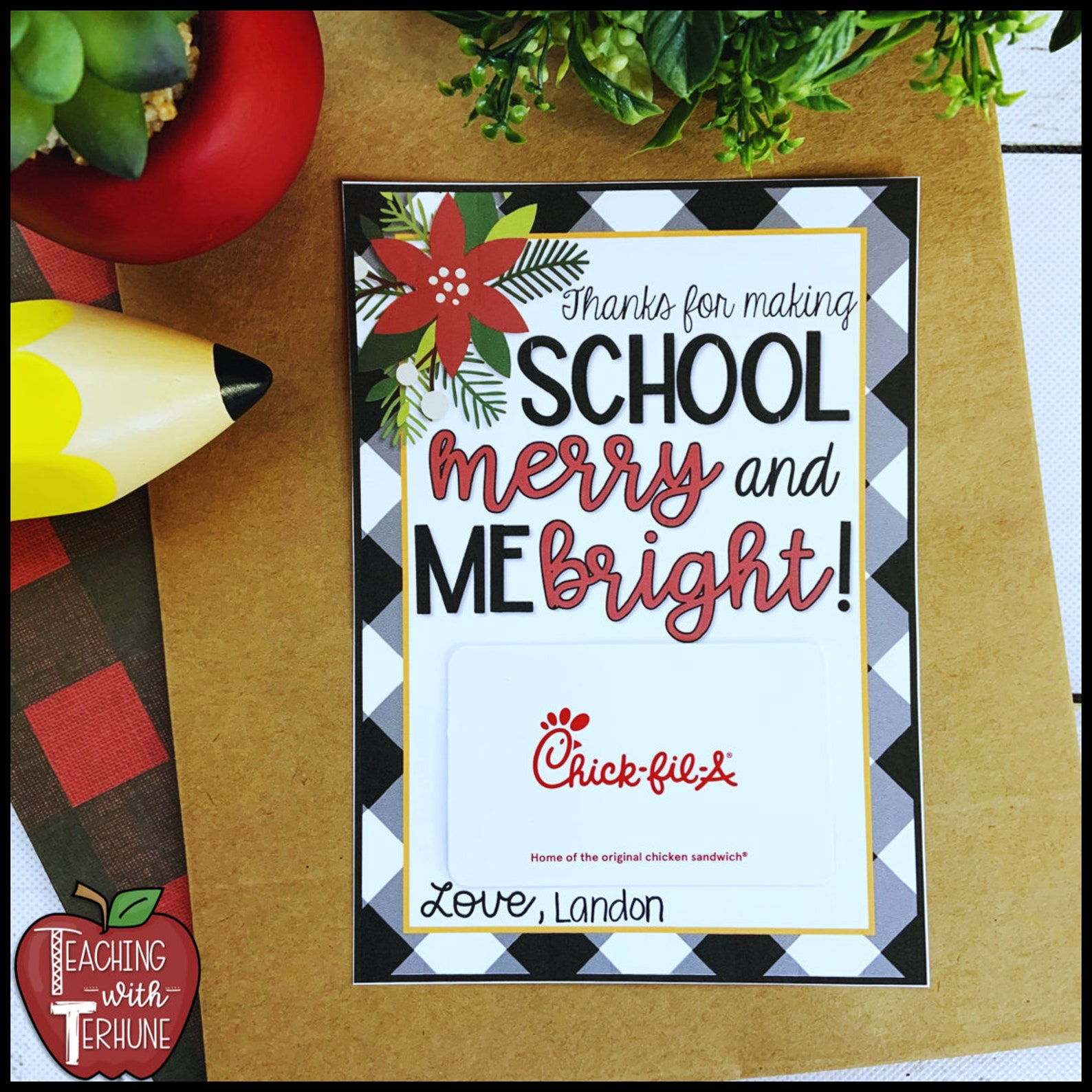 Christmas Teacher Gift Gift Card Tag for Teacher Christmas - Etsy