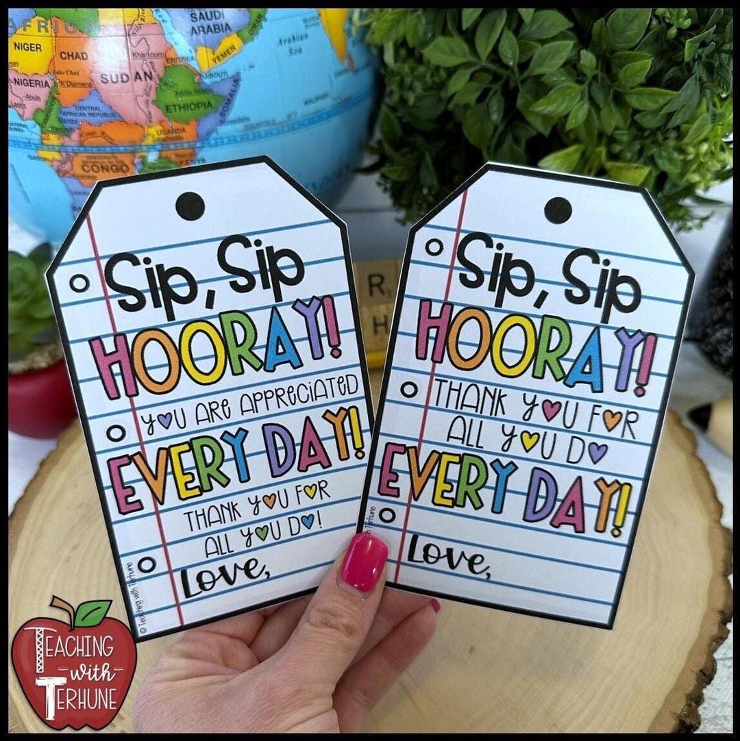 Sip, Sip Hooray! Tumbler Tag for Teacher Appreciation Gift - Etsy