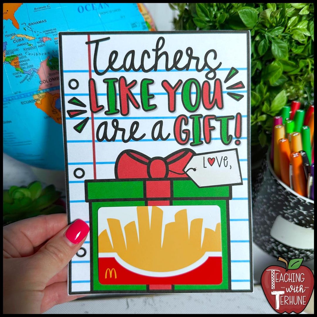 Christmas Teacher Gift Card Holder – Printable Gift Tag (digital ...