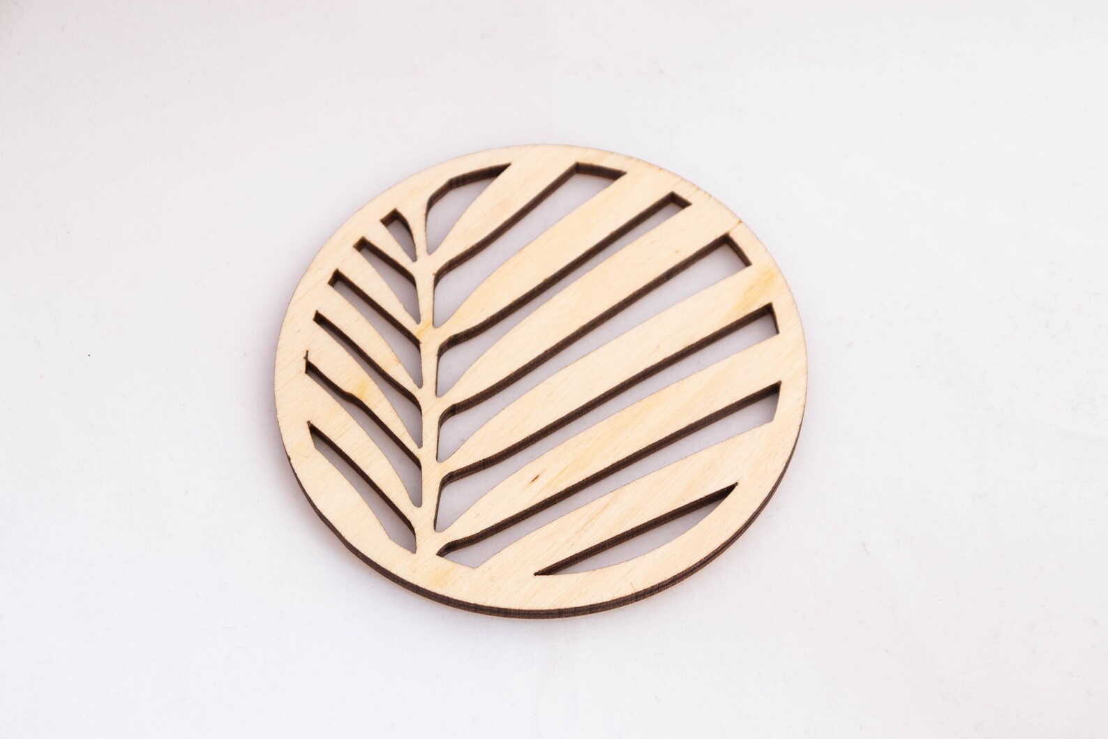 Palm leaf wood coaster set of four 4 round laser cut | Etsy