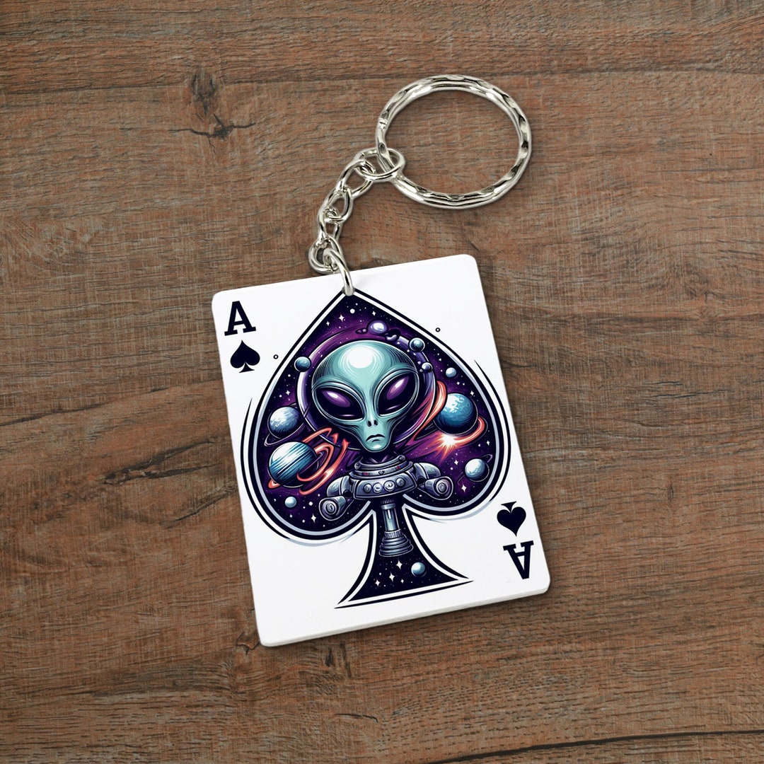Cosmic Alien Playing Card Keyring / Keychain - Etsy