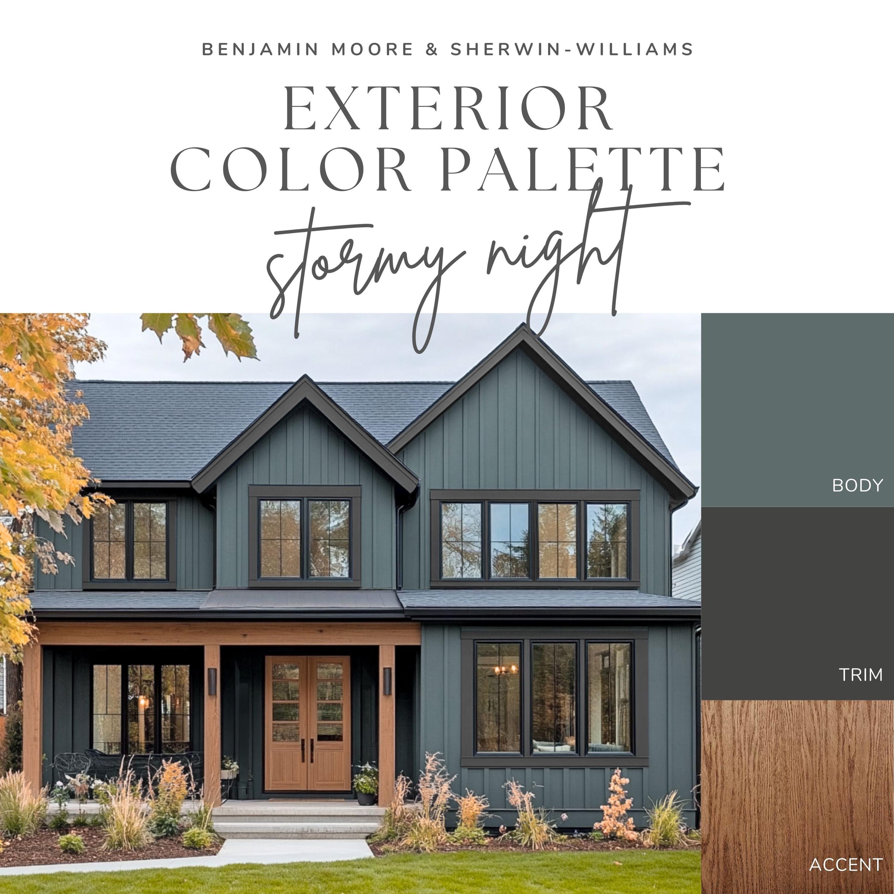 Exterior Paint Color Palette - Stormy Night - Etsy