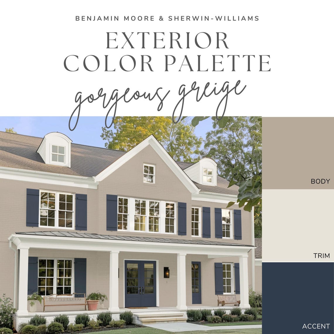 Exterior Paint Color Palette - Gorgeous Greige - Etsy