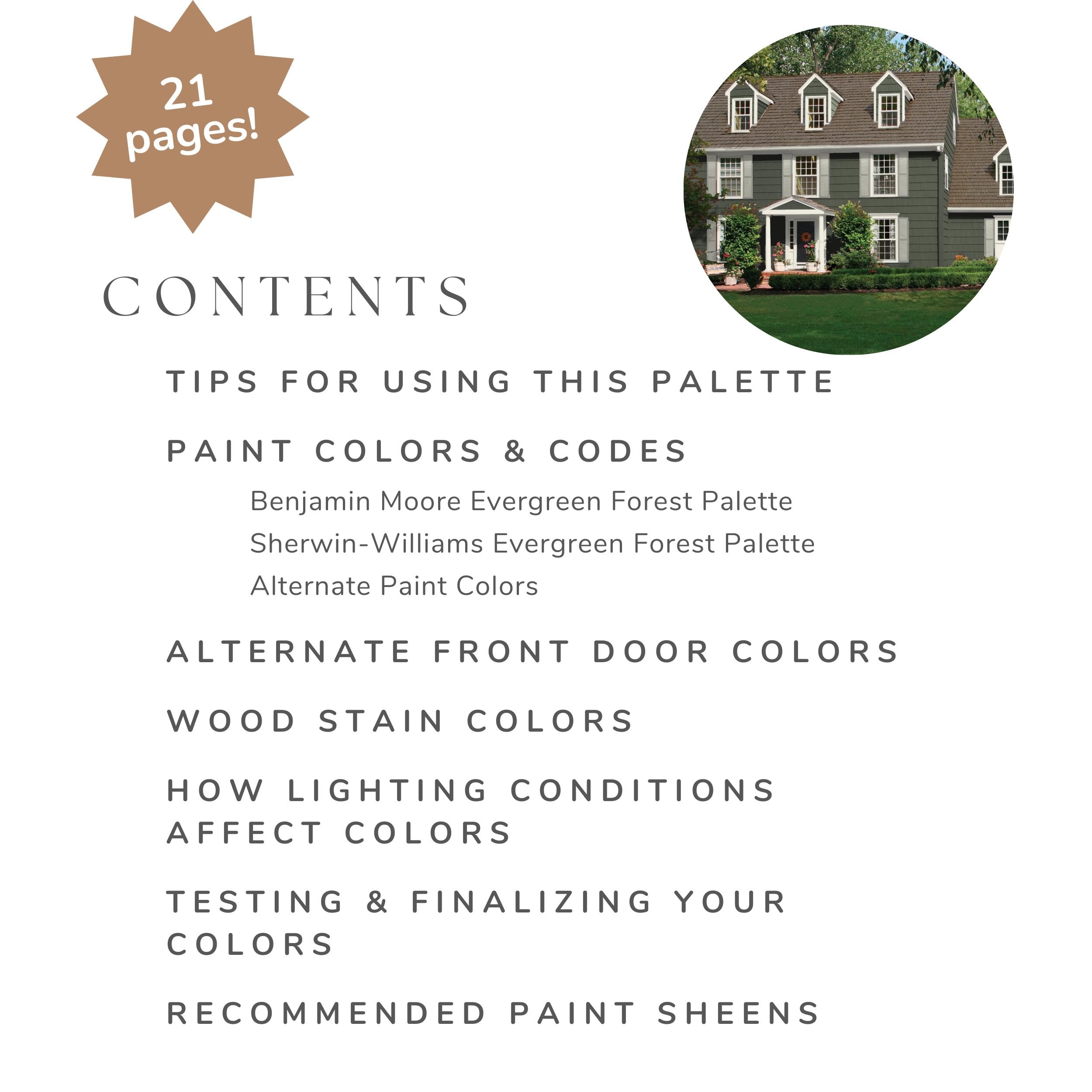 Exterior Paint Color Palette - Evergreen Forest - Etsy
