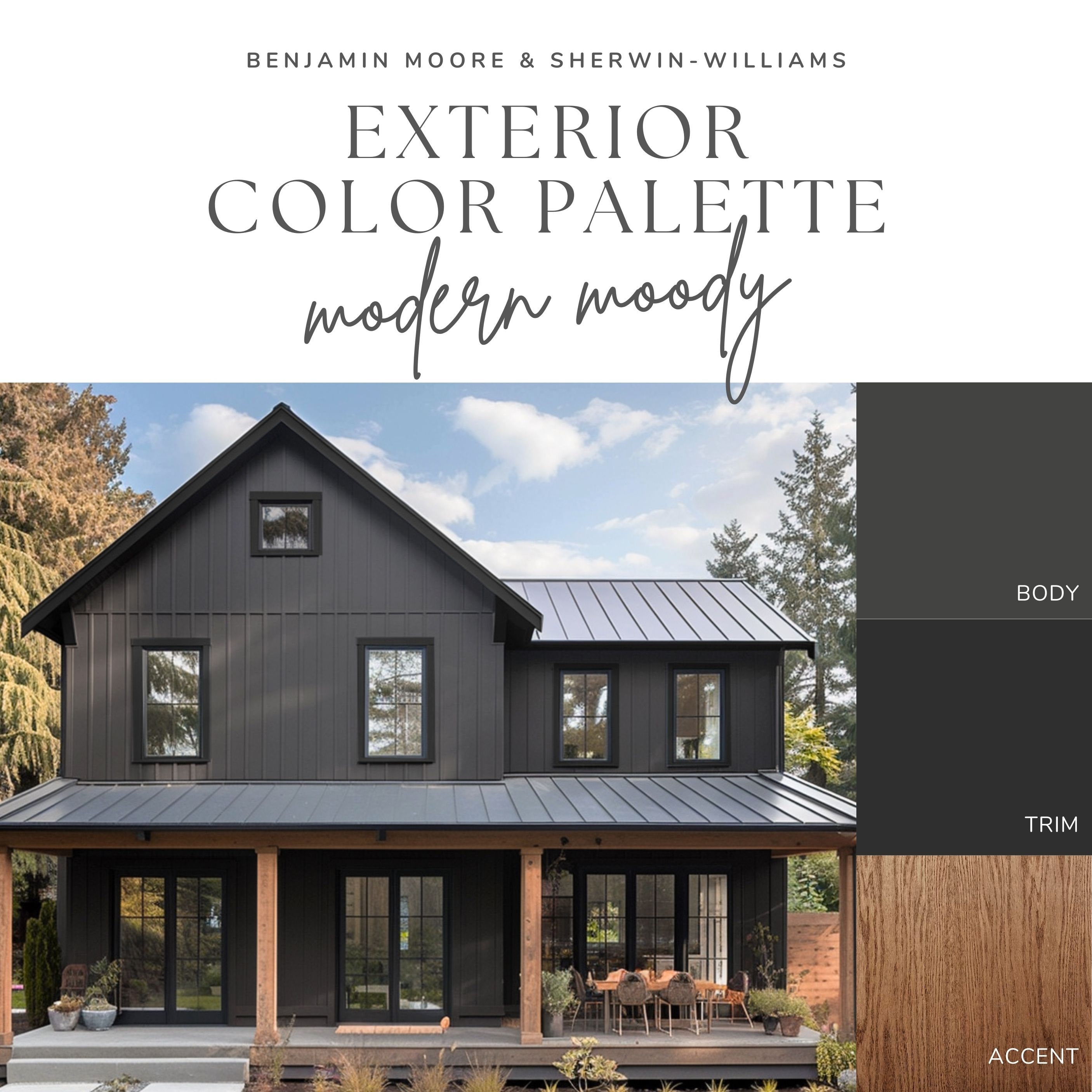 Exterior Paint Color Palette - Modern Moody - Etsy