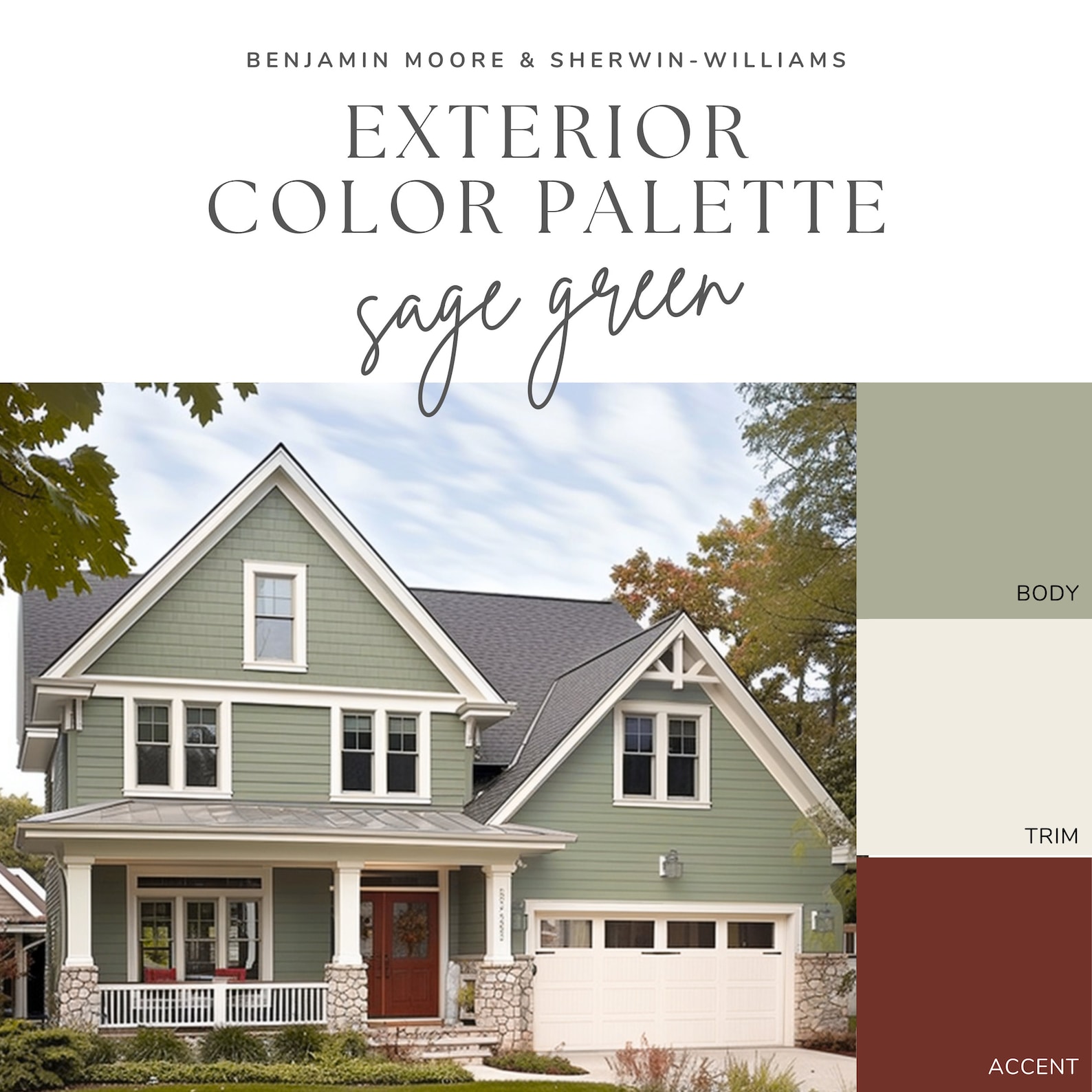 Exterior Paint Color Palette - Sage Green - Etsy