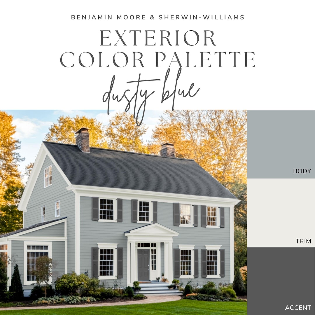 Exterior Paint Color Palette - Dusty Blue - Etsy