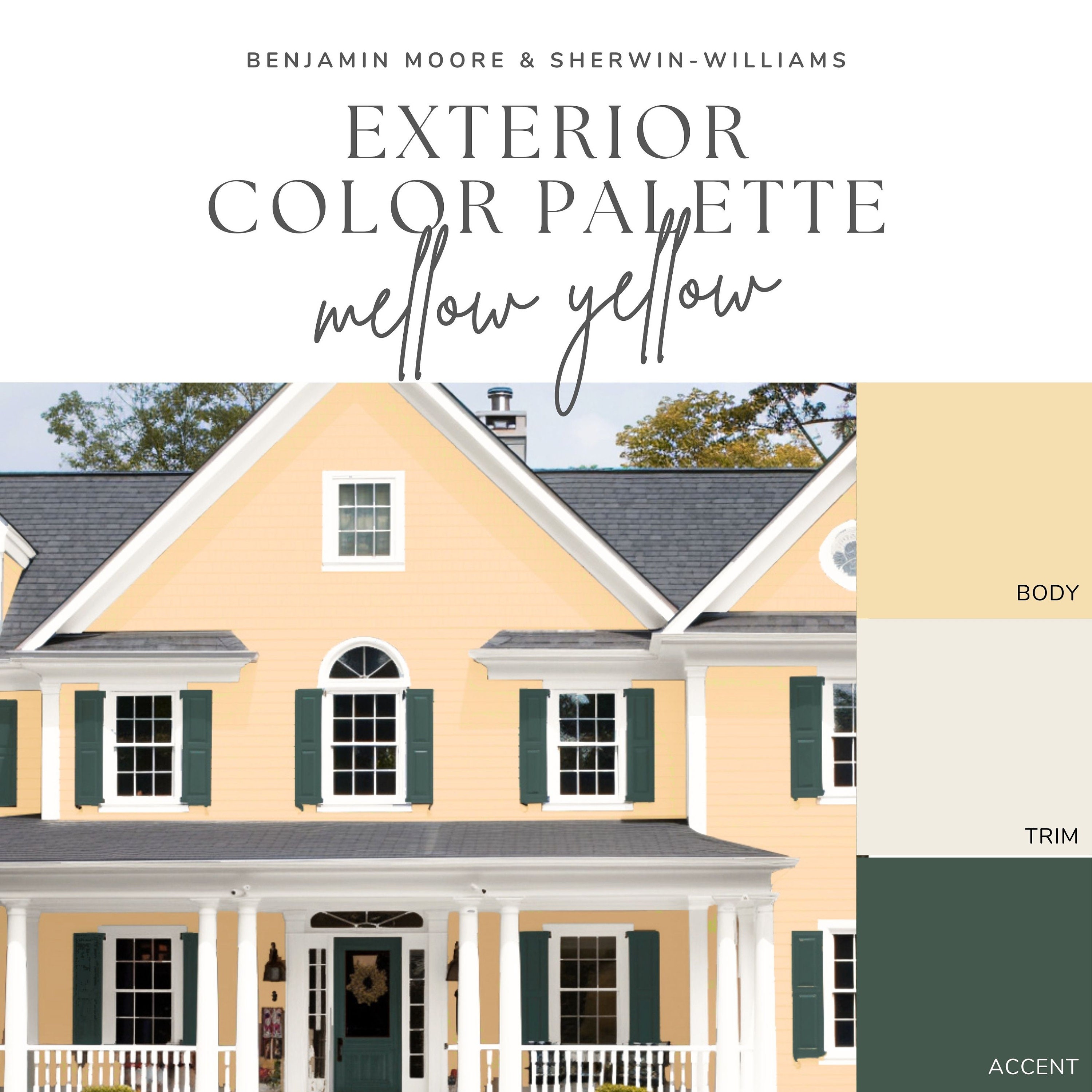 Exterior Paint Color Palette - Mellow Yellow - Etsy