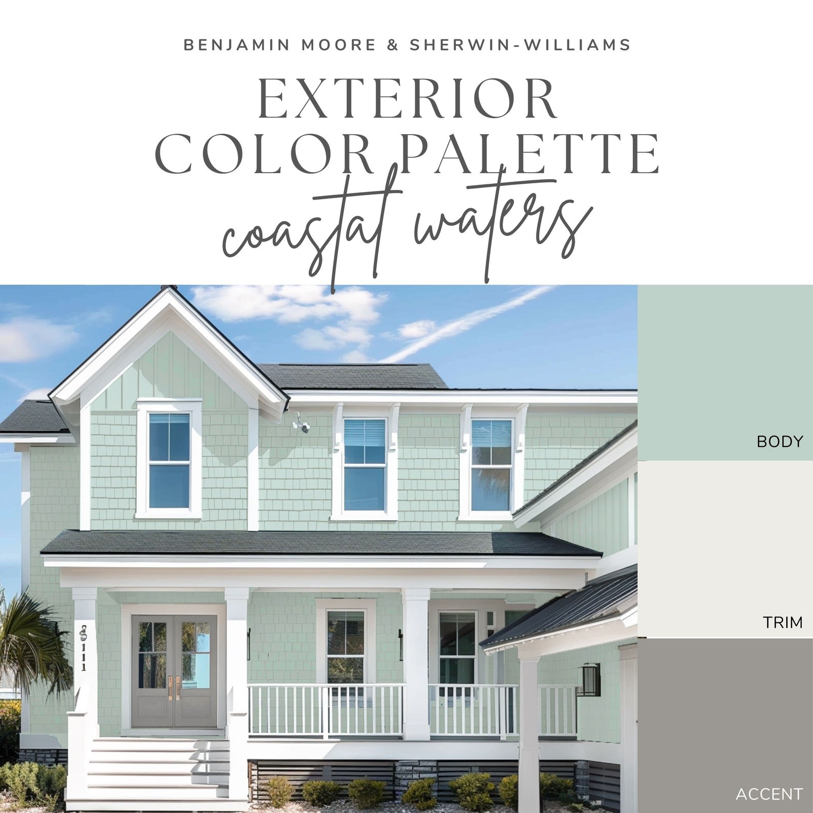 Exterior Paint Color Palette - Coastal Waters - Etsy