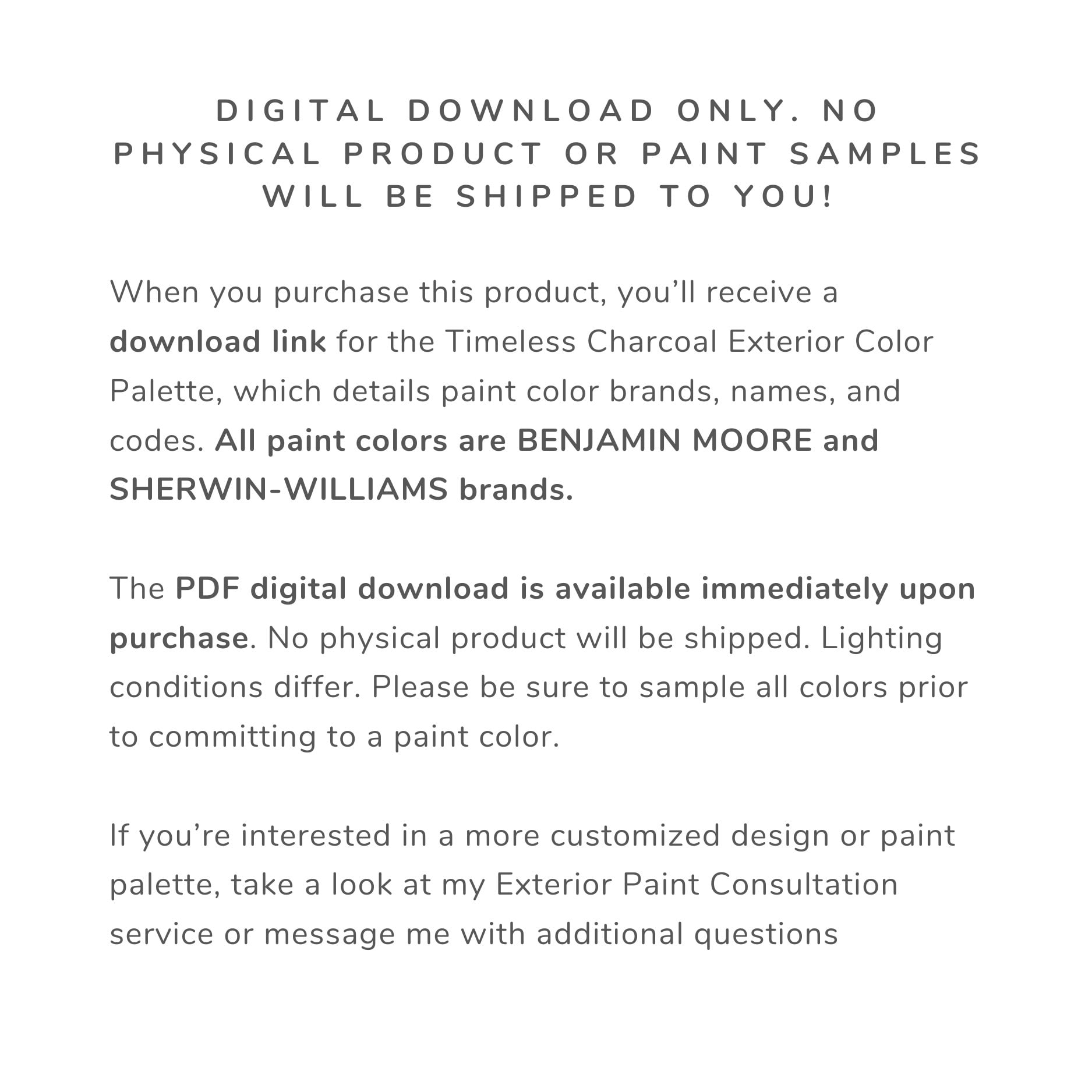 Exterior Paint Color Palette - Timeless Charcoal - Etsy