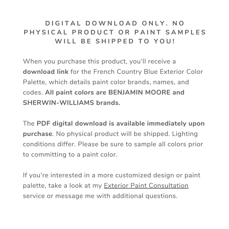 Exterior Paint Color Palette - French Country - Etsy