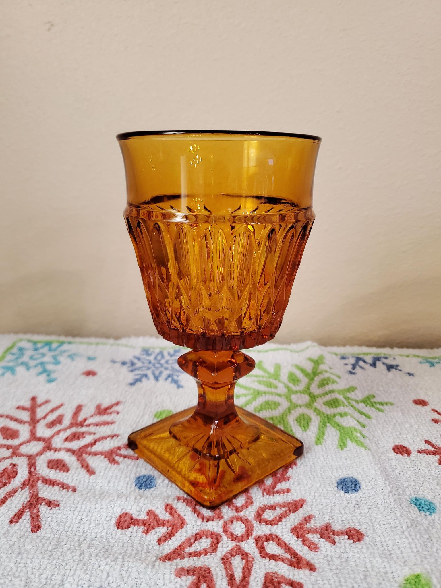 Vintage Amber Pressed Glass Water Goblets Indiana Glass Mt Vernon Set ...