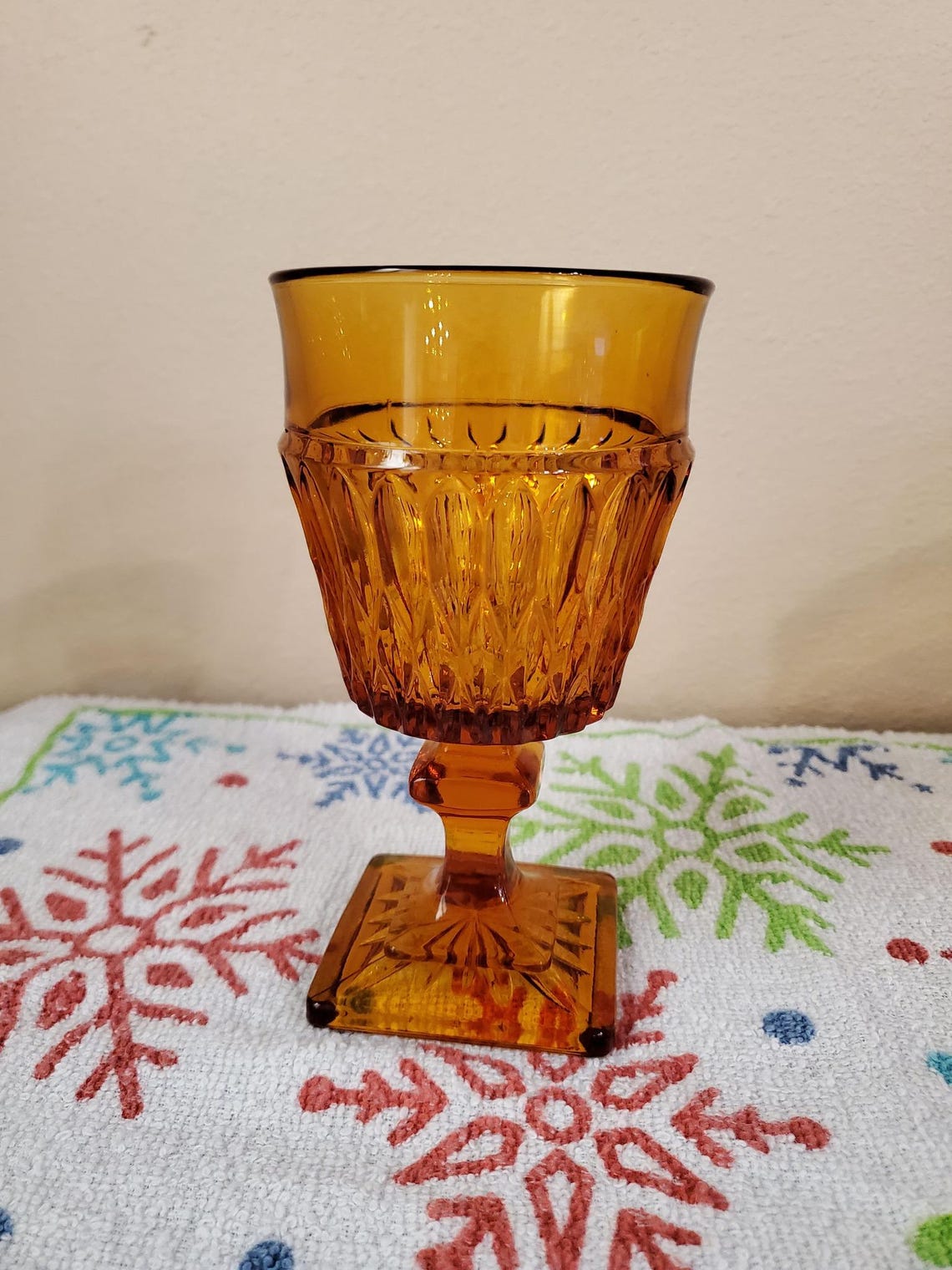 Vintage Amber Pressed Glass Water Goblets Indiana Glass Mt Vernon Set ...