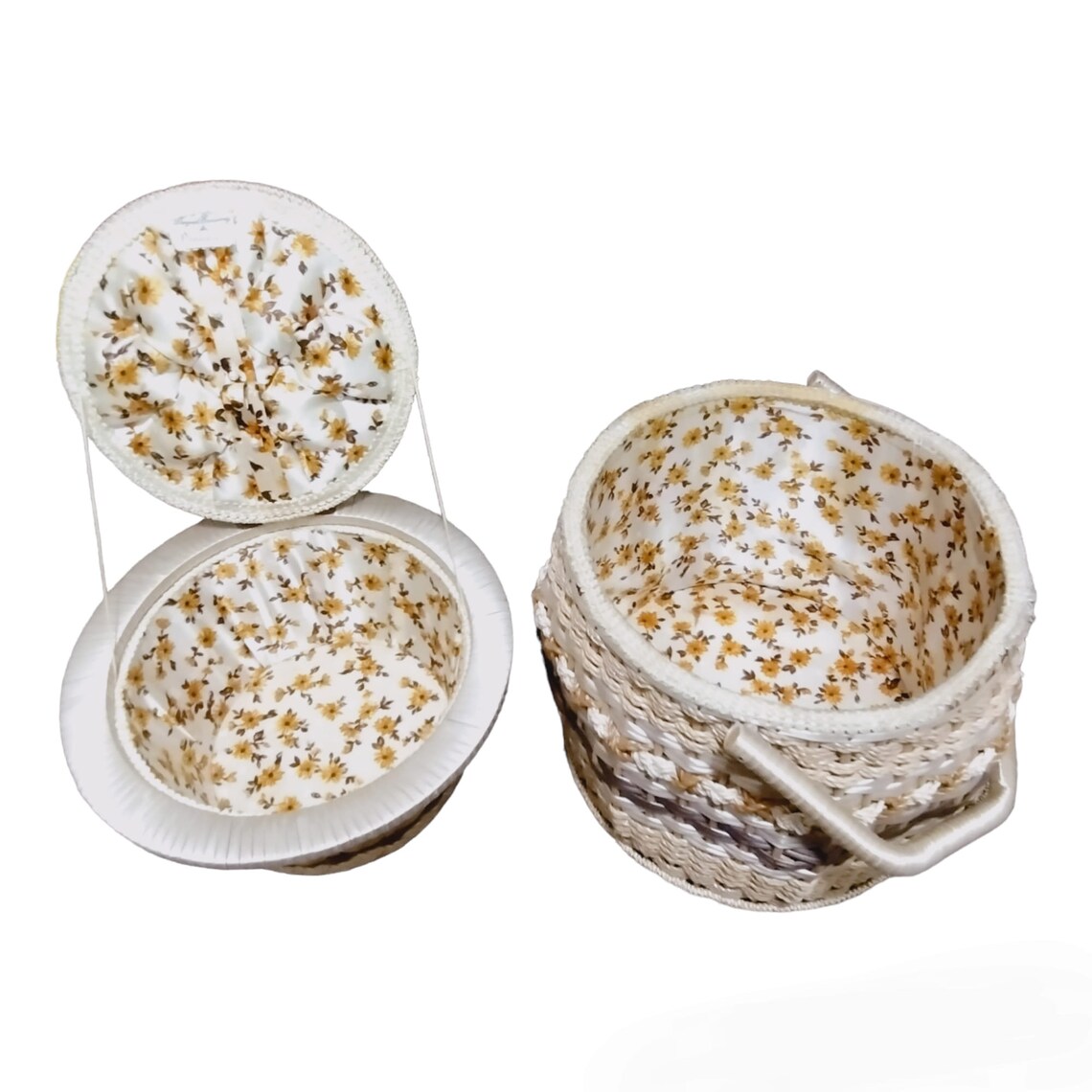 Vintage Round Sewing Basket Penneys Woven Craft Box With - Etsy