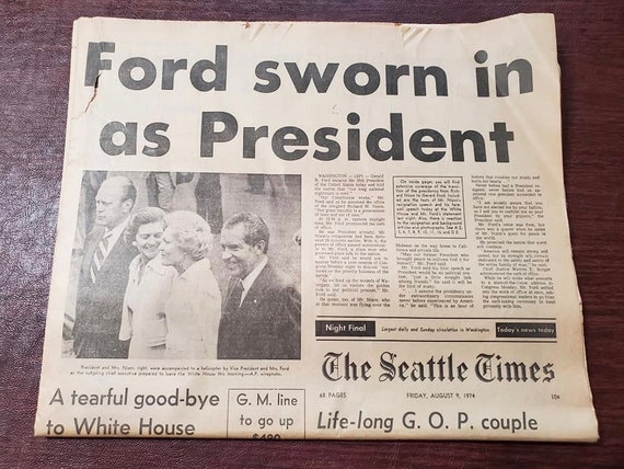 Vintage Newspaper Political Newspaper Ford Sworn in as - Etsy