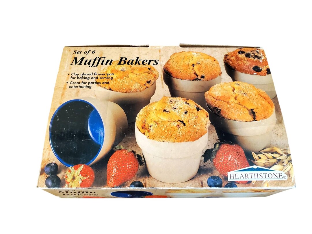2001 Hearthstone Set of 6 Clay Glazed Muffin Bakers Flower Pots Baking ...