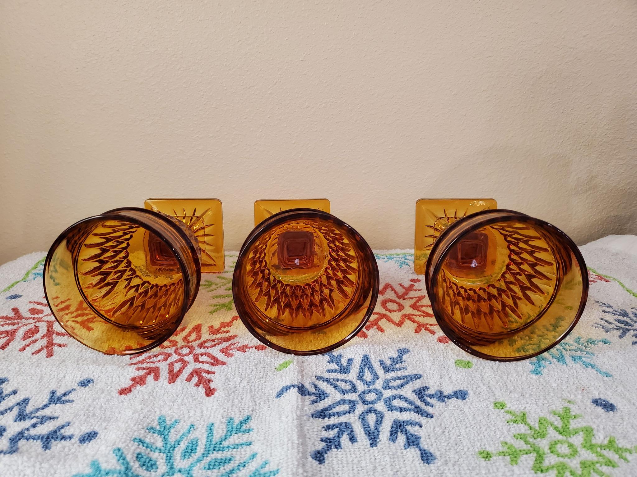 Vintage Amber Pressed Glass Water Goblets Indiana Glass Mt Vernon Set ...