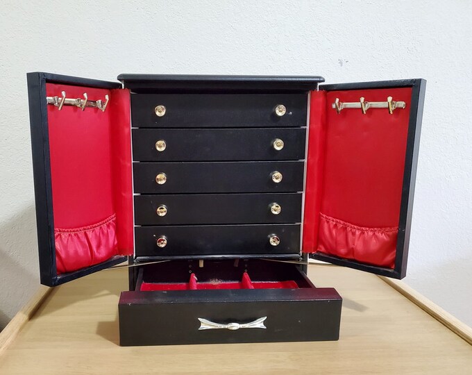 Vintage Black Large Wooden Jewelry Storage Box - Etsy