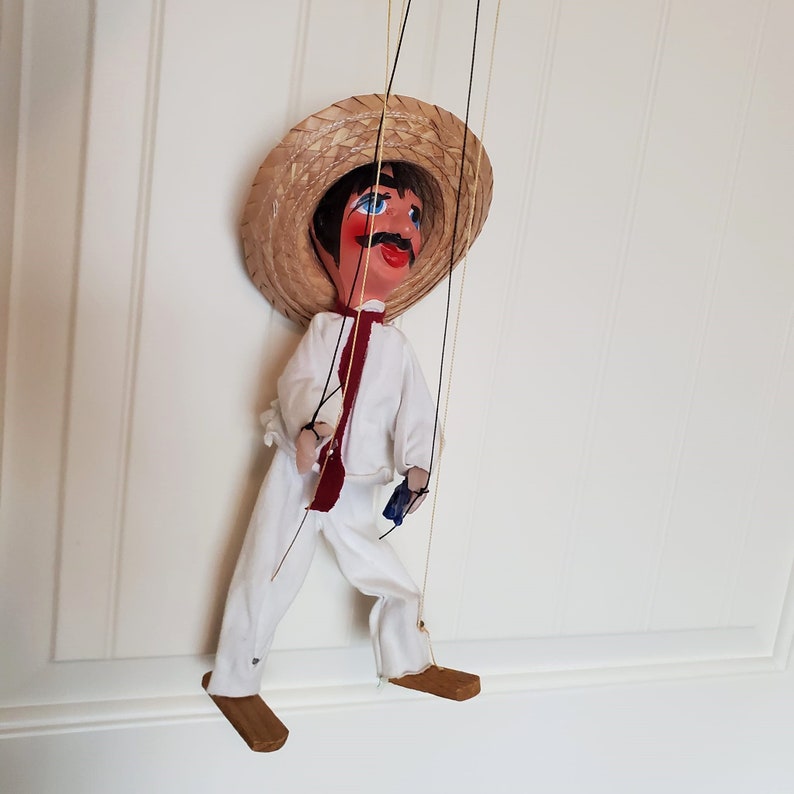 Vintage Marionette String Puppet Peasant Man Sombrero Hat Blue Gun - Etsy