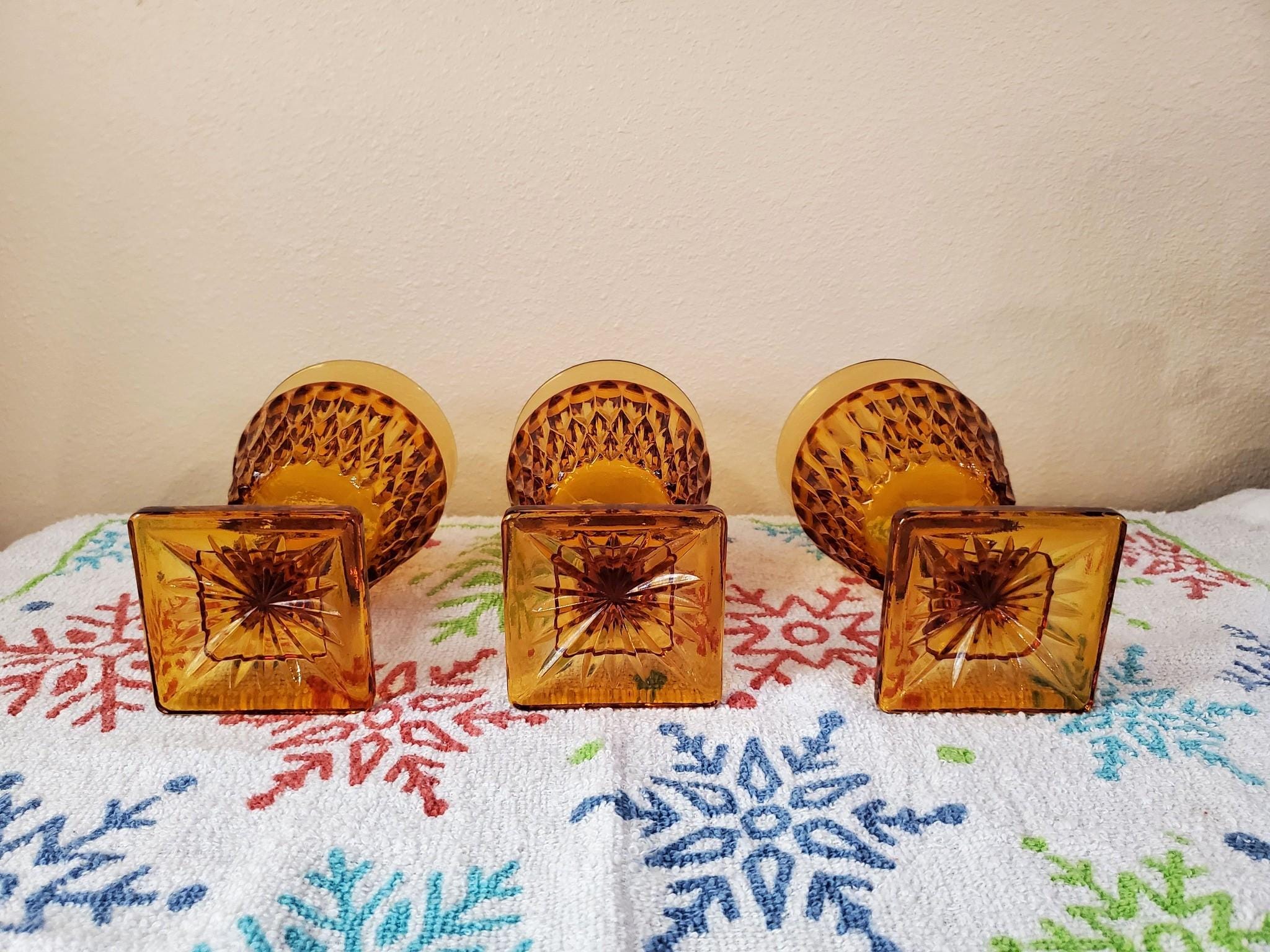 Vintage Amber Pressed Glass Water Goblets Indiana Glass Mt Vernon Set ...
