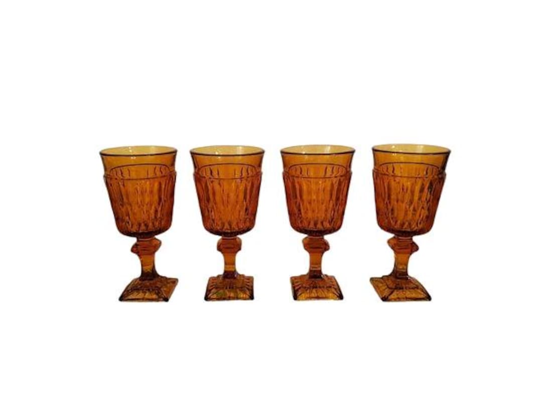 Vintage Amber Pressed Glass Water Small Goblets Indiana Glass Mt Vernon ...