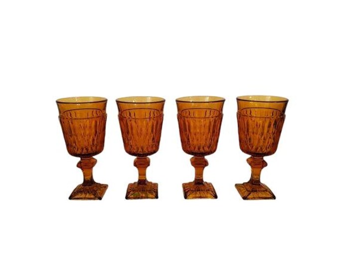 Vintage Amber Pressed Glass Water Small Goblets Indiana Glass Mt Vernon ...