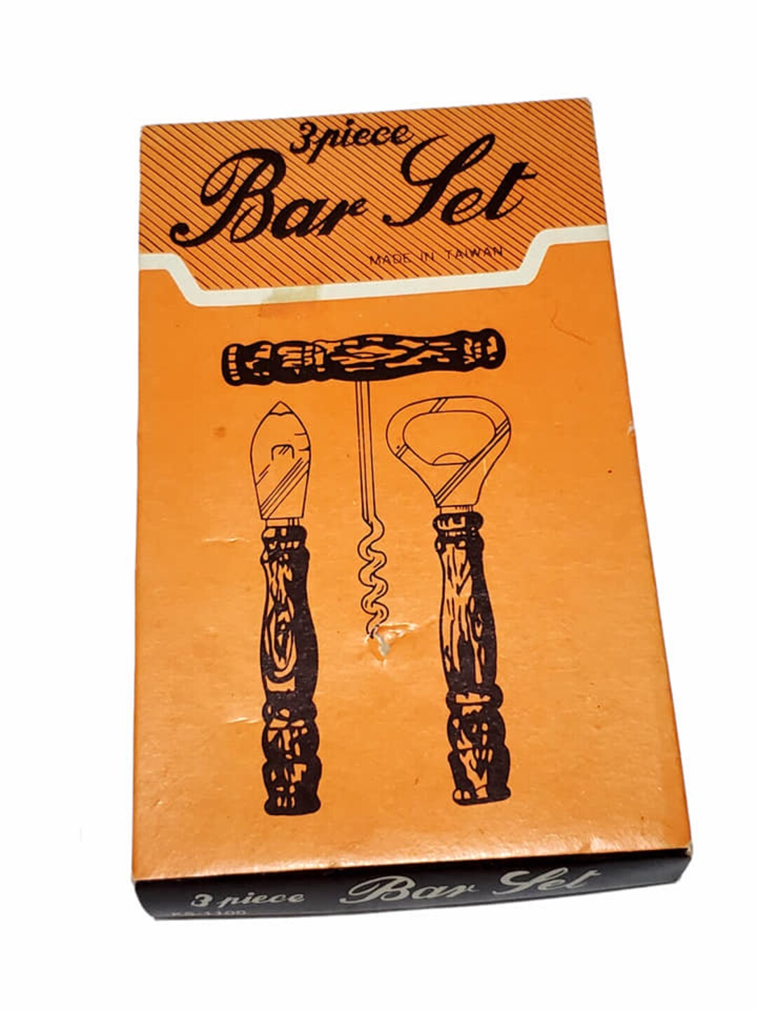 Vintage 2 Piece Bar Set in Original Box Bottle Opener Bamboo Handles ...