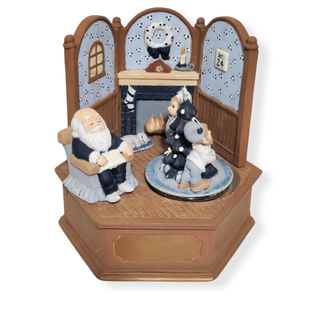 1983 Scioto Mold Ceramic Musical Santa Claus Elves Wind up Decoration ...
