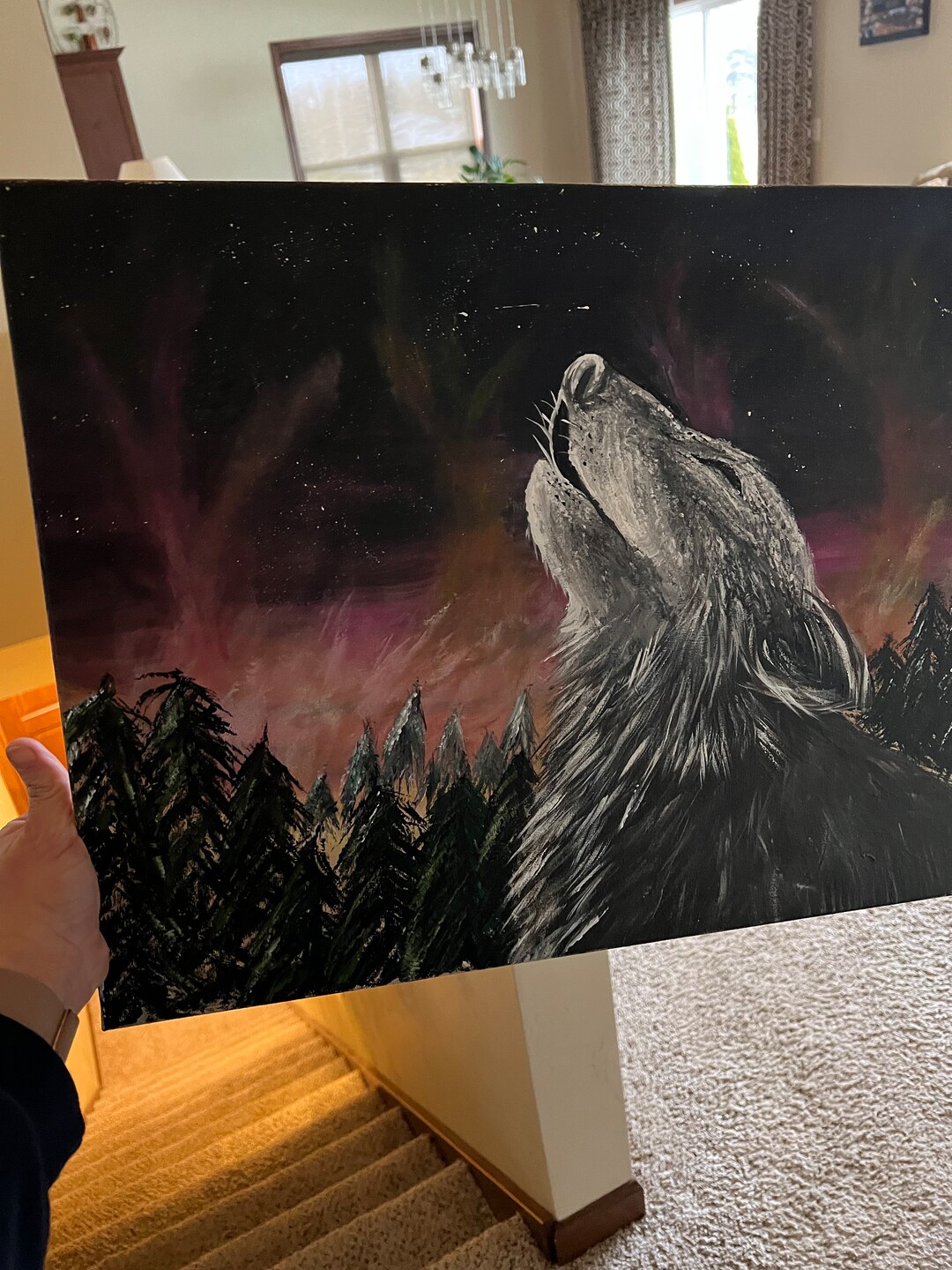 Wolf Howling Painting - Etsy