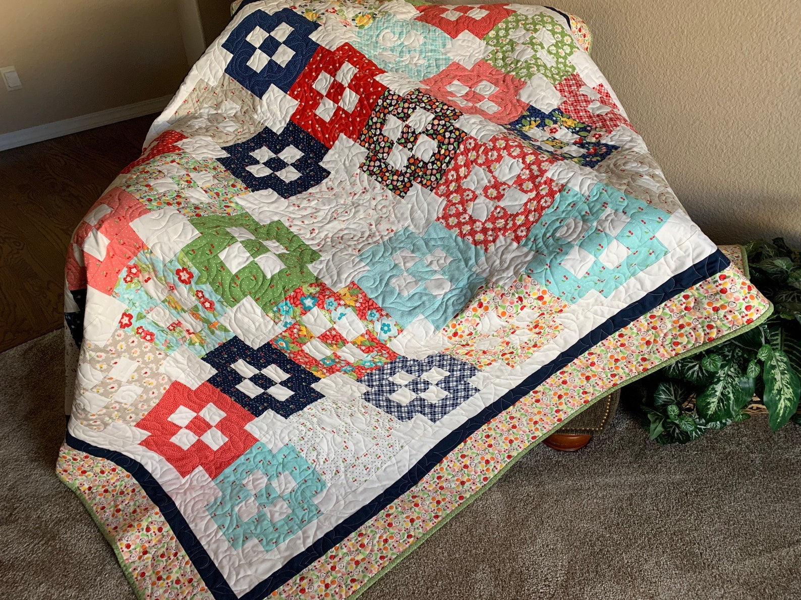 Orchard Bordered Nine Patch Quilt Quilts for Sale, Patchwork Quilt ...