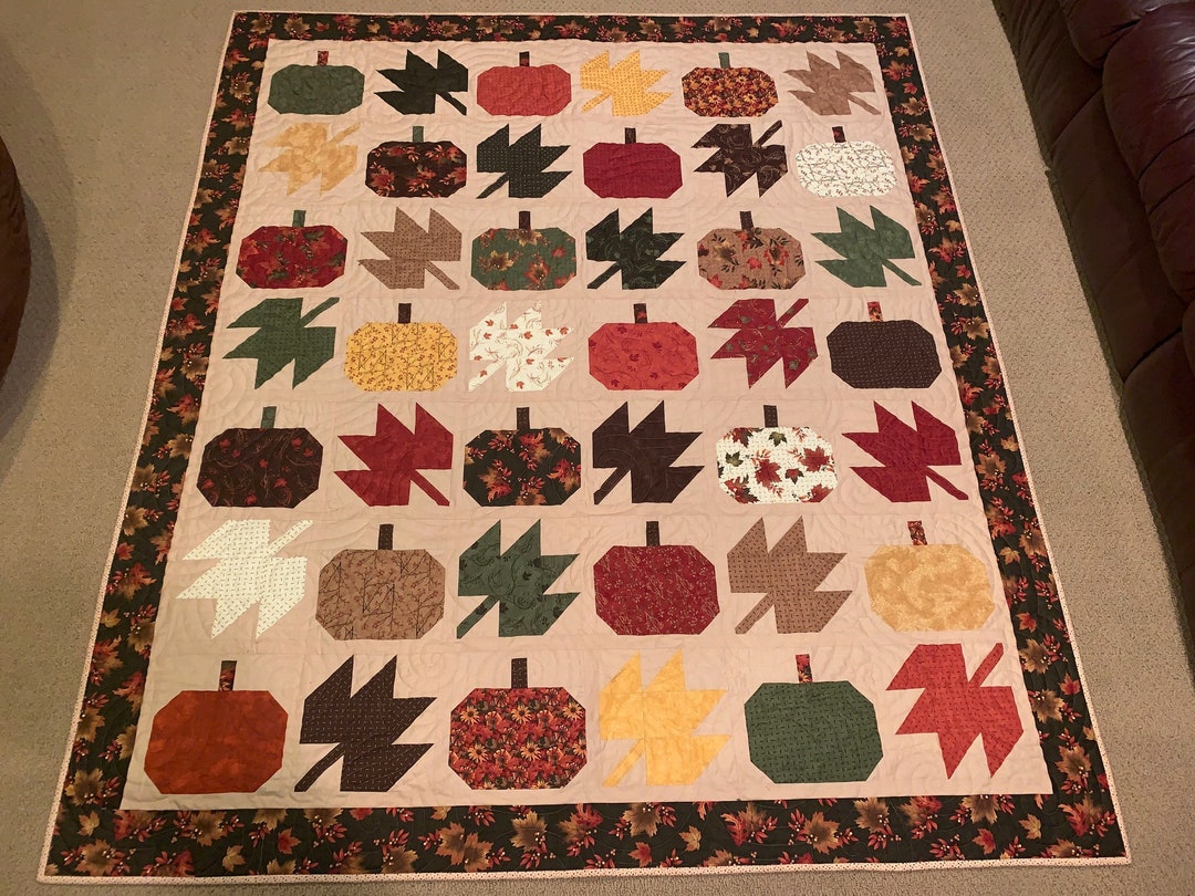 Fall Leaves and Pumpkins Quilt Quilts for Sale, Patchwork Quilt, Custom ...