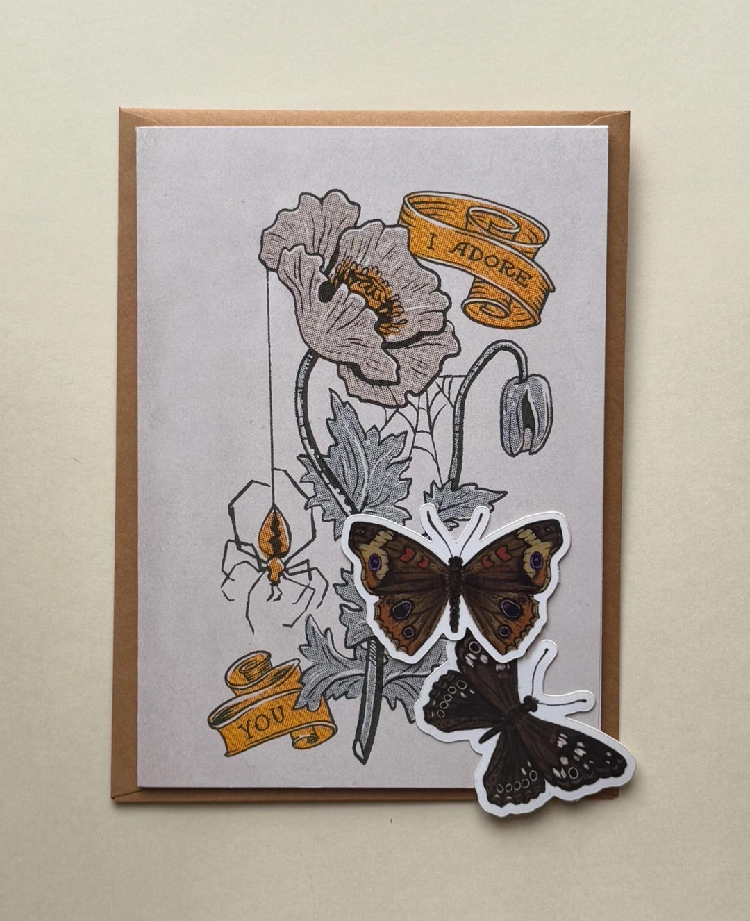 Poppy & Spider Card | "i Adore You" | Blank Inside | Valentines Day ...