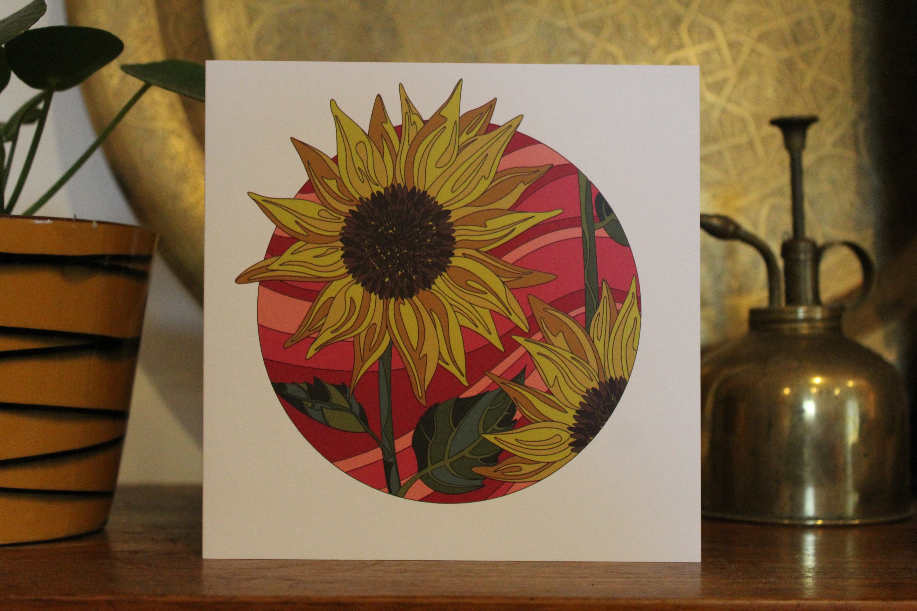 Sunflower Greetings Card, Square. Print of Original Drawing. - Etsy
