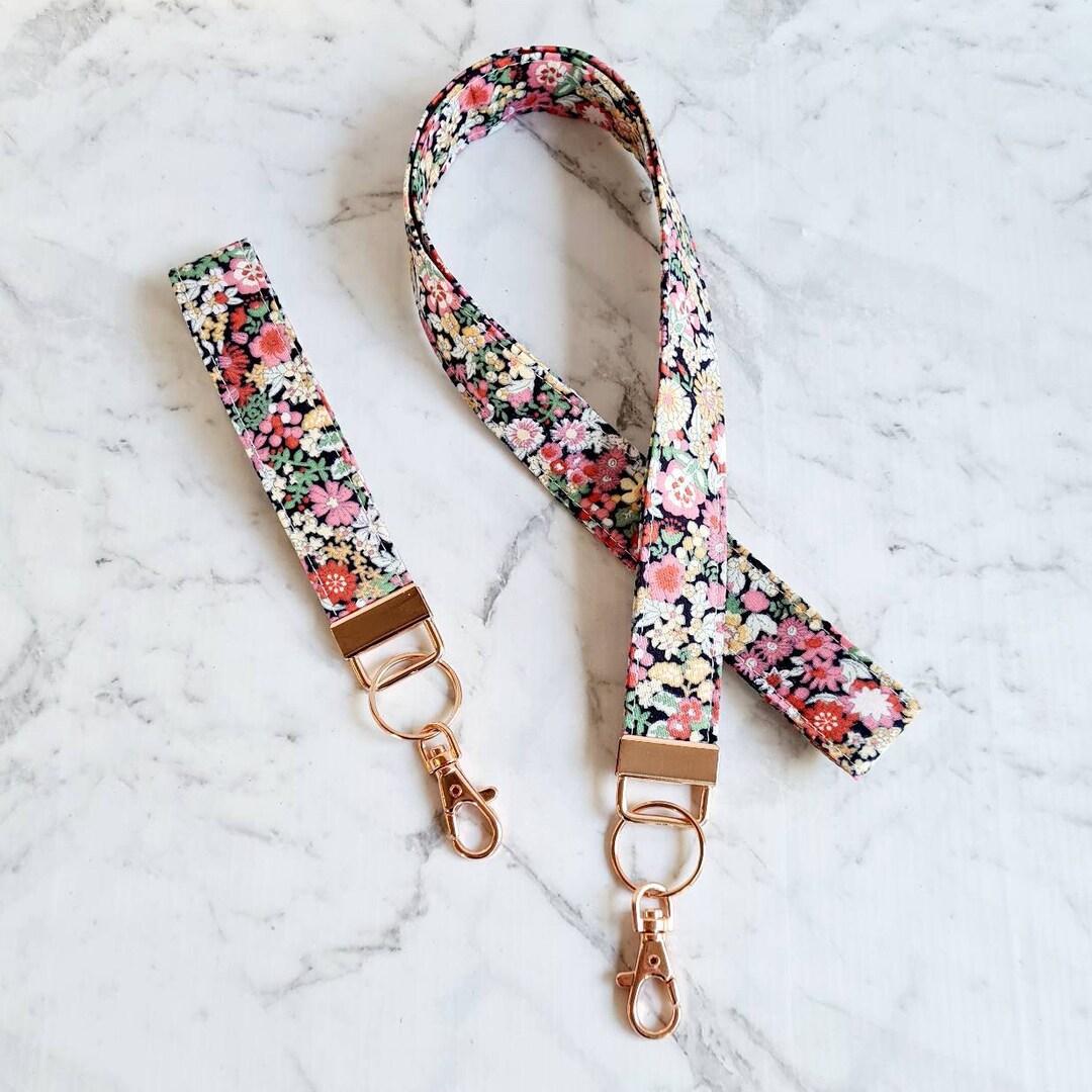Floral Lanyard/black Lanyard/ Floral Keychain/work Lanyard/id - Etsy